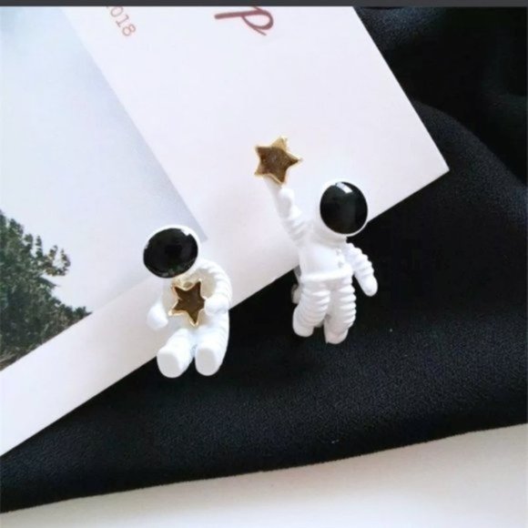 Boutique | Jewelry | Astronaut Nasa Space White Gold Earrings | Poshmark